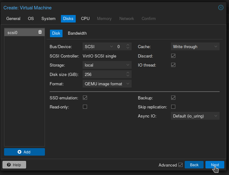 Ideal Proxmox Settings for a Linux VM